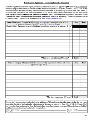 Fillable Online ncpsychologyboard Reinstatement Application ...
