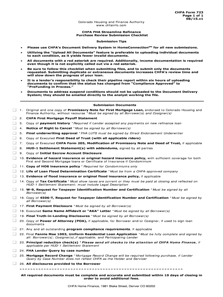 Fillable Online CHFA Form 723 Page 1 of 2 03/13.v2 Colorado Housing and ...