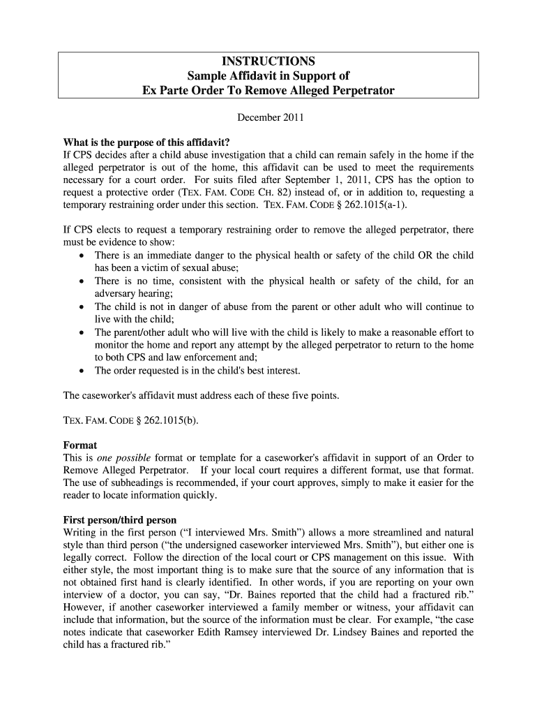 Fillable Online dfps state tx Sample Affidavit in Support of Fax Email ...