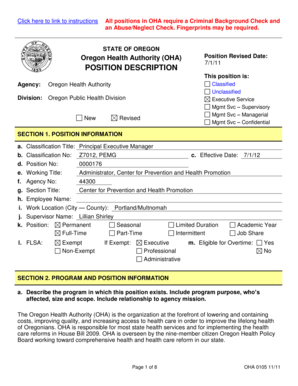 Fillable Online Position Description Form (OHA 0105) - Constant Contact ...
