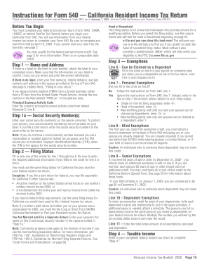 Fillable Online ftb ca Instructions for Form 540 California Resident ...