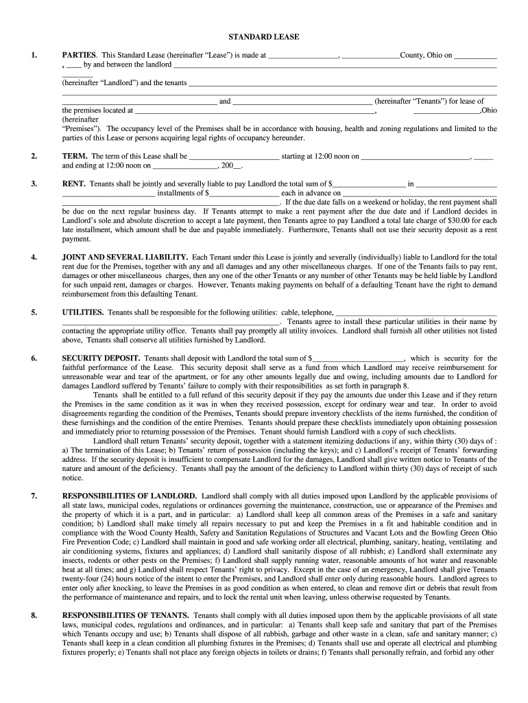 Fillable Online STANDARD LEASE Fax Email Print - pdfFiller