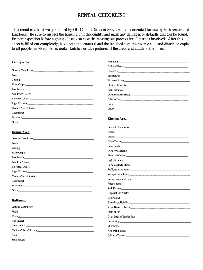 Fillable Online RENTAL CHECKLIST Fax Email Print - pdfFiller