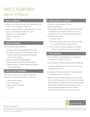 Fillable Online PROPER SERVICE OF A SUBPOENA Fax Email Print - pdfFiller