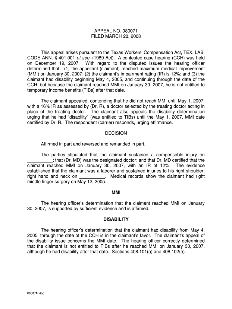 Fillable Online tdi texas texas workers' compensation commission ...