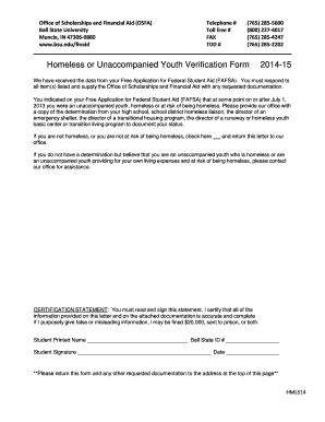 Fillable Online Homeless or Unaccompanied Youth Verification Form Fax ...