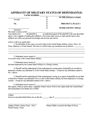 Fillable Online Affidavit for Military Status 2doc Fax Email Print ...