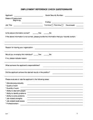 Fillable Online cityofomaha EMPLOYMENT REFERENCE CHECK QUESTIONNAIRE ...