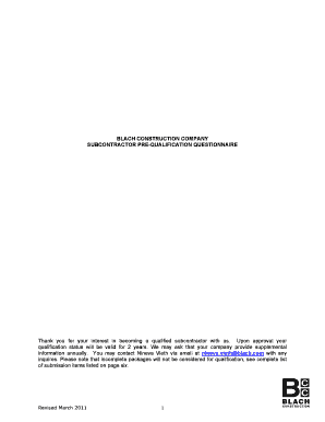 Fillable Online Subcontractor Pre-Qual Questionnaire 2011 Fax Email ...