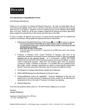 Fillable Online New Subcontractor Prequalification Process Fax Email ...