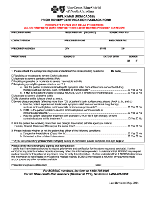 Fillable Online Remicade fax form May 2014. MVP Health Care Cigna Quick ...
