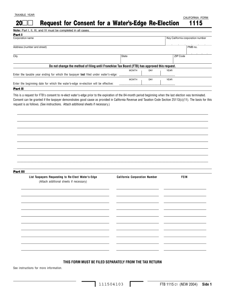 Fillable Online ftb ca 2004 Request for Consent for a Water's-Edge Re ...