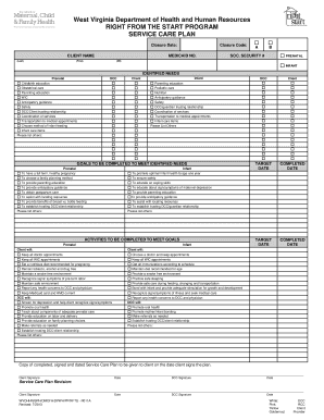Fillable Online wvdhhr SERVICE CARE PLAN Fax Email Print - pdfFiller
