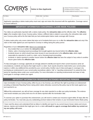 Fillable Online IMPORTANT INFORMATION CONCERNING CLAIMS MADE POLICIES Fax Email Print - pdfFiller