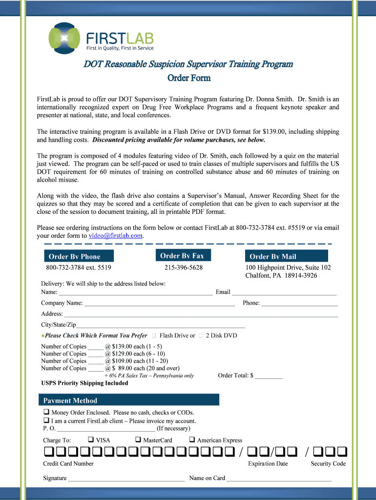 Fillable Online DOT Reasonable Suspicion Supervisor Training Fax Email ...