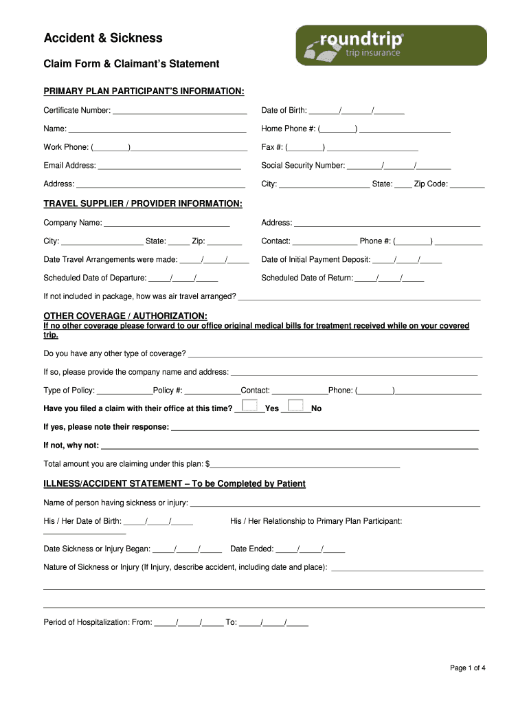 Trip Cancellation Claim Form - Blank Fillable Template | Fill Out ...