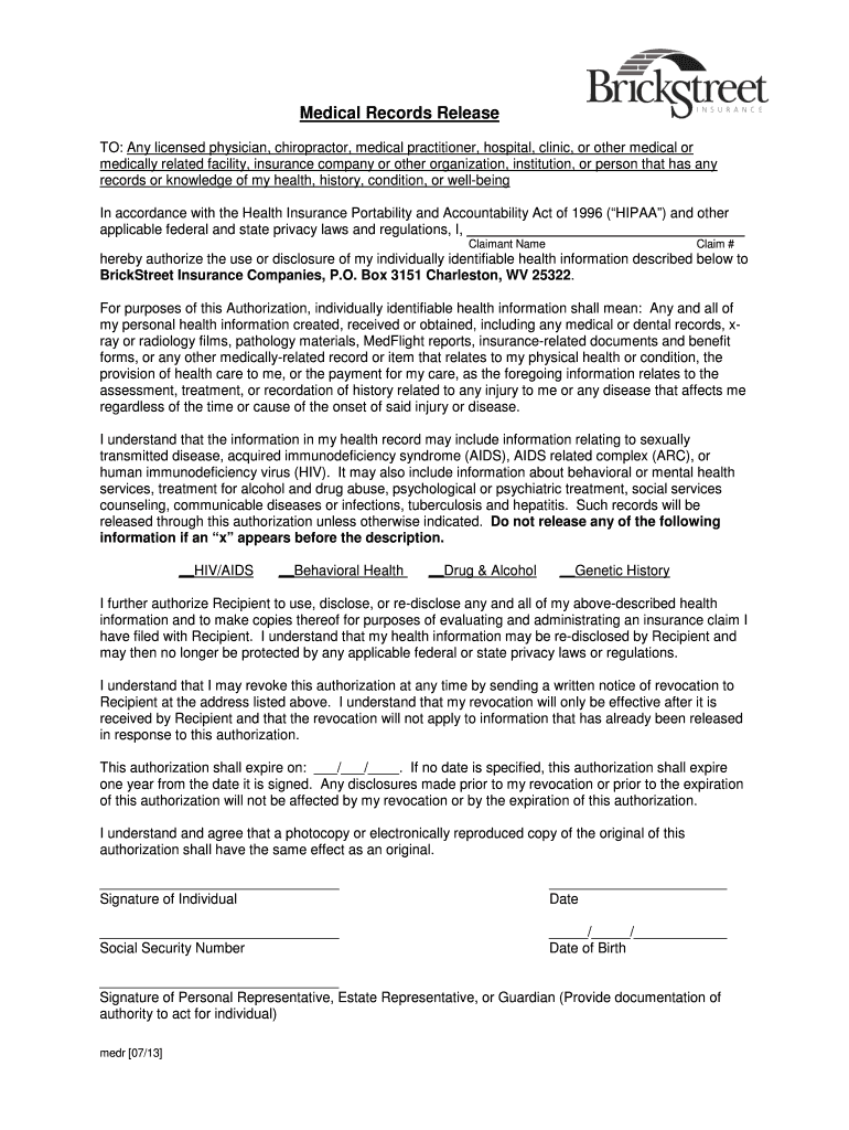 Fillable Online TO Any licensed physician, chiropractor, medical practitioner, hospital, clinic ...