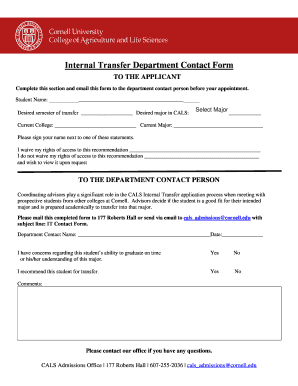 Fillable Online cals cornell Internal Transfer Department Contact Form ...