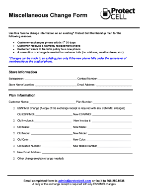 Fillable Online Miscellaneous Change Form Fax Email Print - pdfFiller