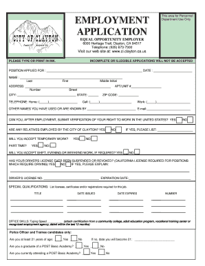 Fillable Online ci clayton ca Employment Application 1-1-2005 ...