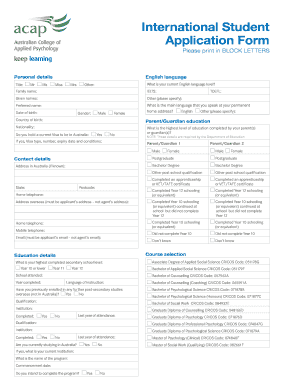 Fillable Online International Student Application Form - Australian College of ... Fax Email ...