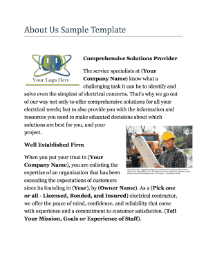 Fillable Online About Us Sample Template Fax Email Print - pdfFiller