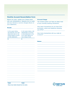 Fillable Online Monthly Account Reconciliation Form Fax Email Print ...