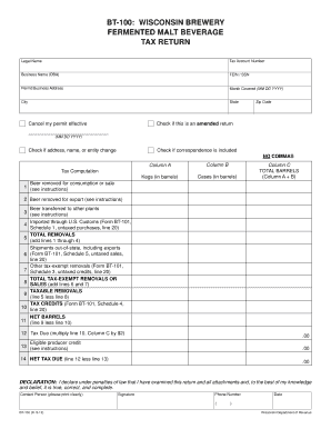 Fillable Online BT-100 Wisconsin Brewery Fermented Malt Beverage Tax Return Fax Email Print ...