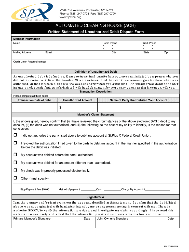 Fillable Online spxfcu 2998 Chili Avenue - Rochester, NY 14624 Fax ...