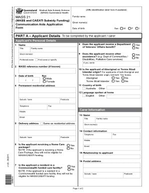 Fillable Online health qld gov MASS 21 - Communication Aids Application ...