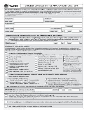 Fillable Online tafensw edu Concession fee application form - 2015 - TAFE NSW - tafensw edu Fax ...