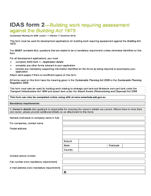 Fillable Online IDAS form 2 - Building work requiring assessment ...