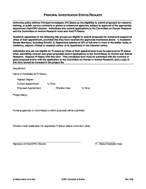 Fillable Online osr ucsf PRINCIPAL INVESTIGATOR STATUS REQUEST Fax ...