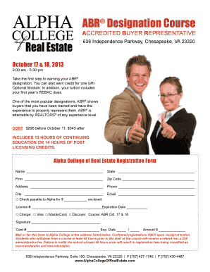 Fillable Online ABR Designation Course - Alpha College of Real Estate ...