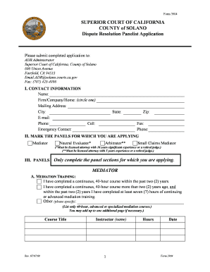 Fillable Online solano courts ca 3904 ADR Panelist Application - Superior Court of California ...
