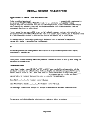 Fillable Online MEDICAL CONSENT / RELEASE FORM Fax Email Print - pdfFiller