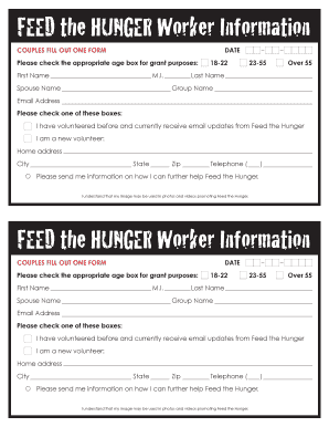 Fillable Online Feed the Hunger Worker Information Feed the Hunger ...