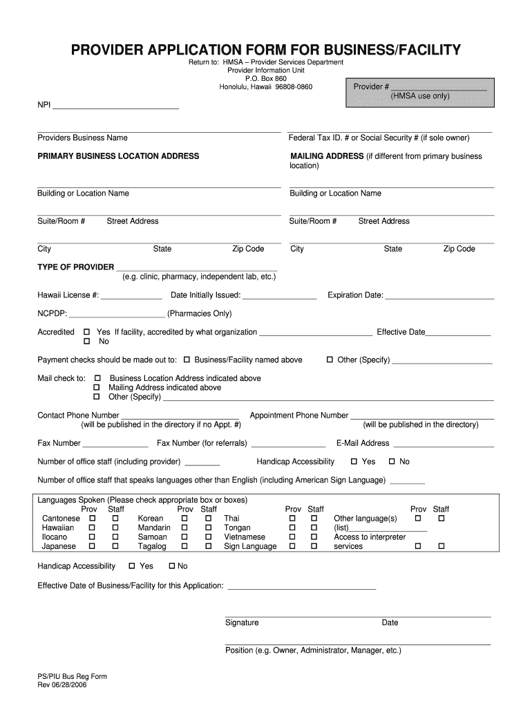Fillable Online Provider eligibility and certification application form ...