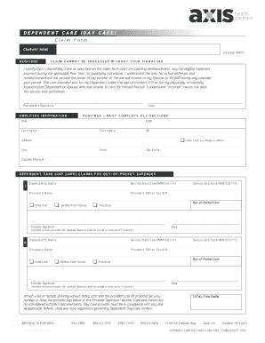 Fillable Online Daycare Claim Form - Axisflex.com Fax Email Print - pdfFiller