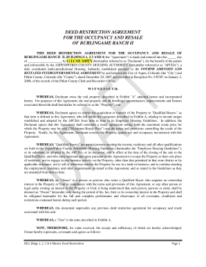 Fillable Online Master deed restriction bagreementb - bAspenb Housing ...