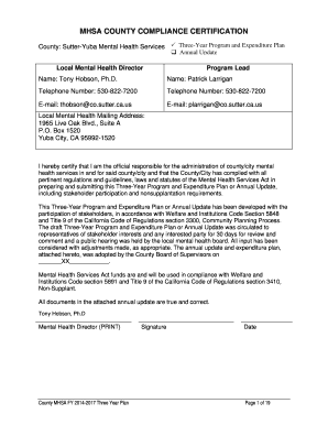 Fillable Online co sutter ca MHSA bCOUNTYb COMPLIANCE bCERTIFICATIONb ...