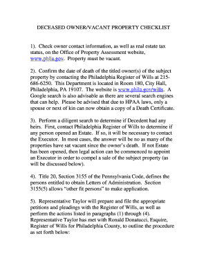 Fillable Online DECEASED OWNER/VACANT PROPERTY CHECKLIST Fax Email ...