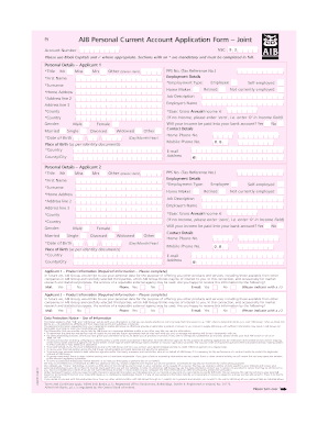Fillable Online AIB Personal Current Account Application Form Joint ...