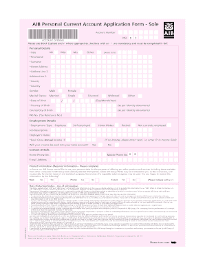 Fillable Online AIB Personal Current Account Application Form - Sole ...