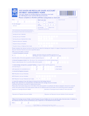 Fillable Online Aib saver/aib regular saver account payment amendment ...