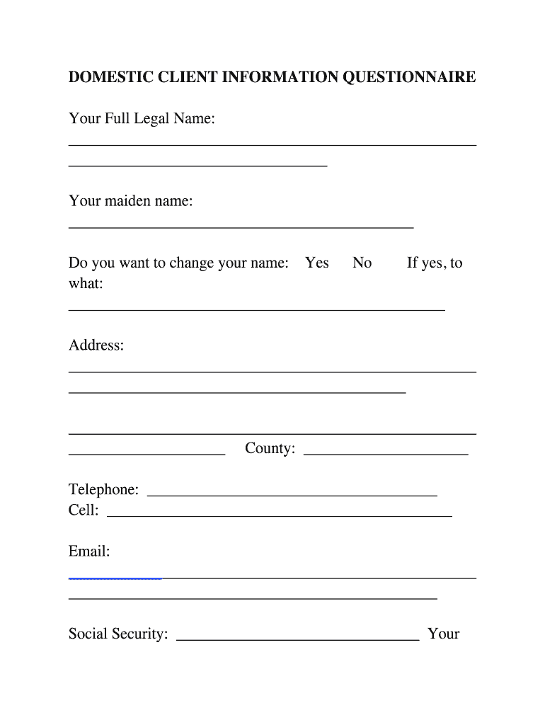 Fillable Online Domestic Client Information bQuestionnaireb - Julie A ...