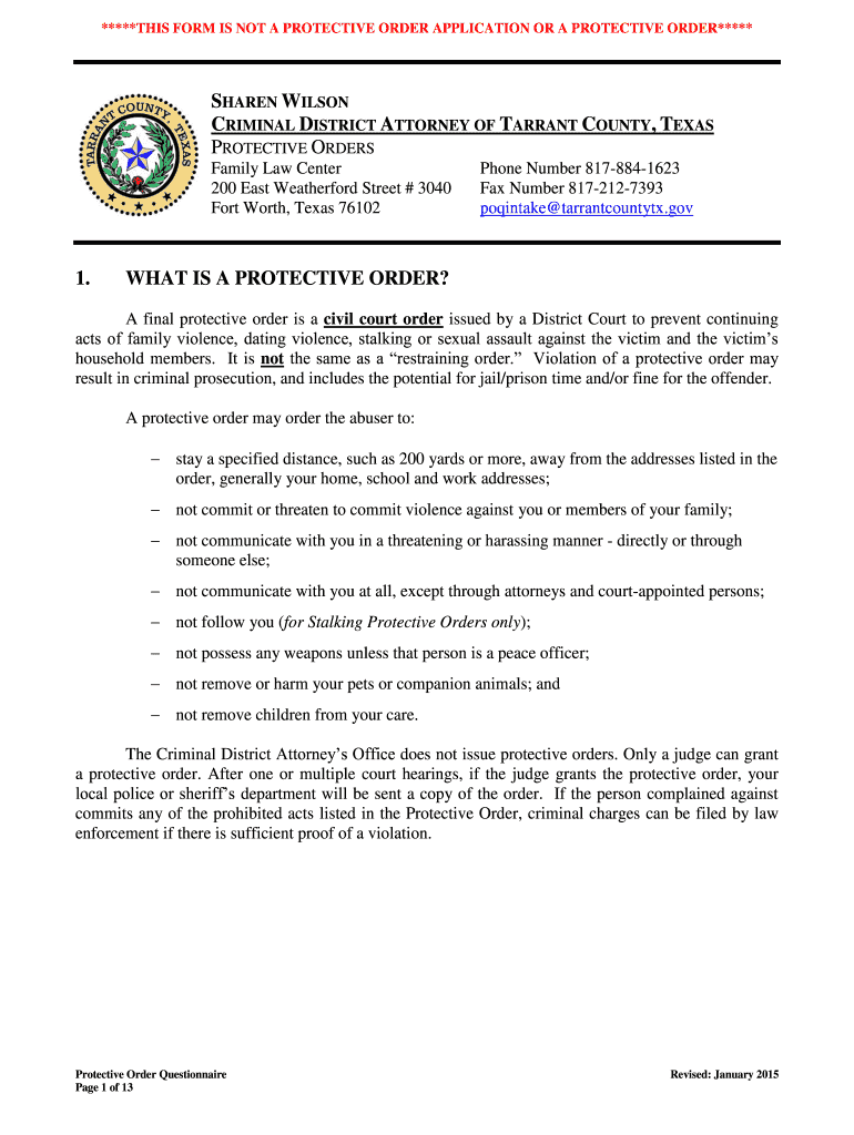 TX Protective Order ionnaire 2015 2022 Complete Legal Document 