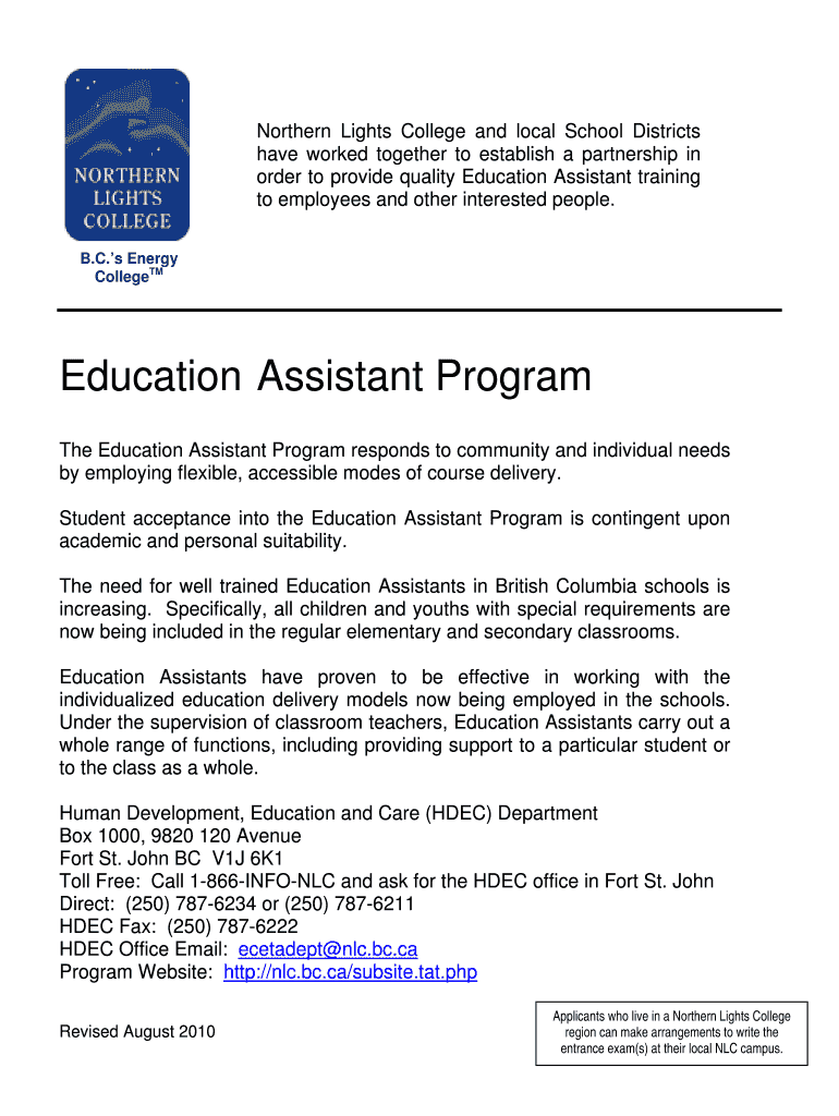 Fillable Online EARLY CHILDHOOD EDUCATION - Northern Lights College Fax ...