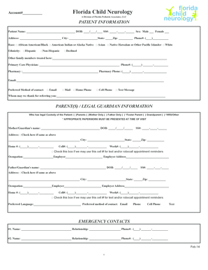Fillable Online New Patient Registration Packet - Florida Child ...