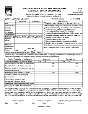 Fillable Online ORIGINAL APPLICATION FOR HOMESTEAD AND RELATED ...